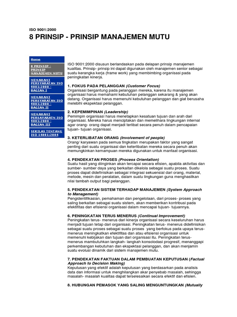Prinsip Manajemen Mutu ISO 9001 | PDF