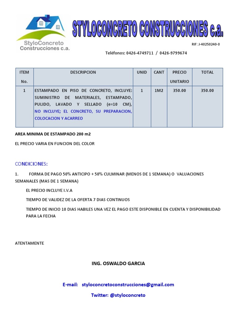 Proforma Concreto Estampado | PDF