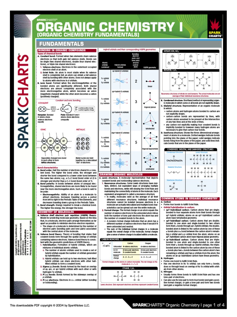 Organic Chemistry I Sparkchart | PDF