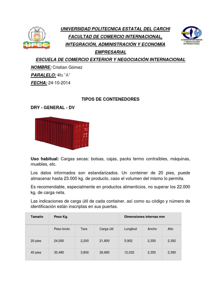 Clasificacion de Contenedores | PDF | Negocios (general) | Alimentos