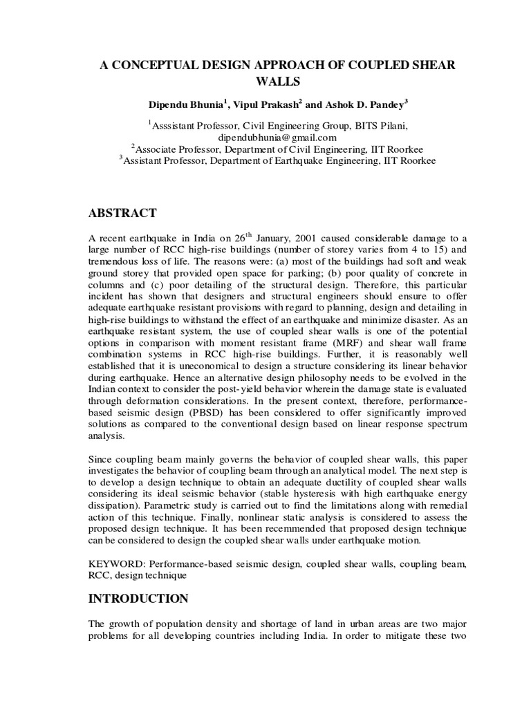 Conceptual Design of Coupled Shear Wall | Download Free PDF | Bending ...
