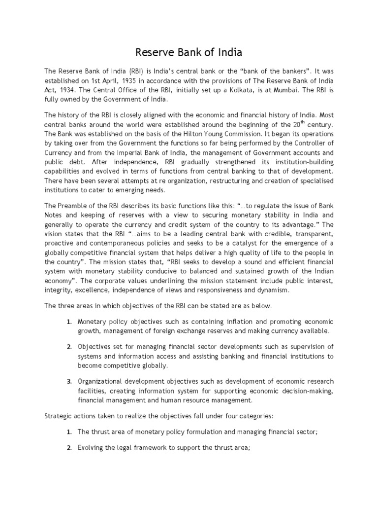 RBI: Establishment and Evolution Overview | PDF | Reserve Bank Of India ...