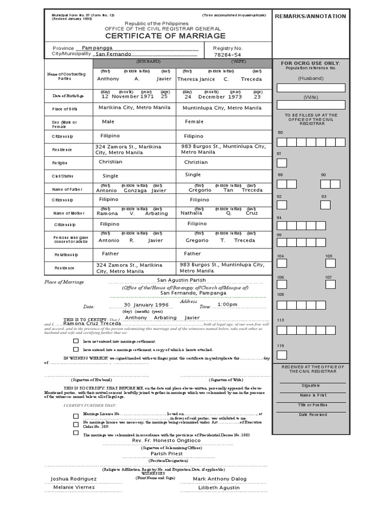 [Legal Forms} Marriage Certificate | Marriage | Virtue