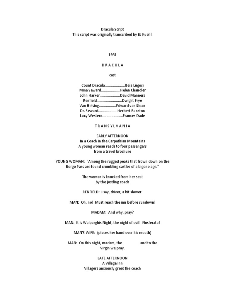 Dracula Script | Abraham Van Helsing | Mina Harker