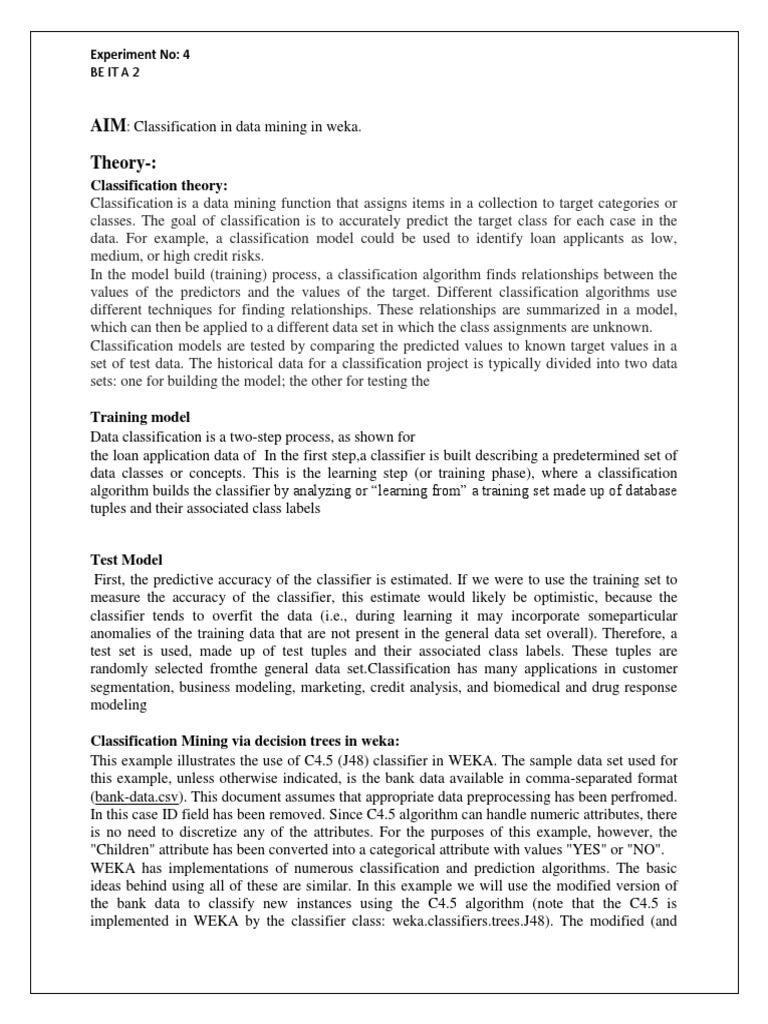 Weka J48 Decision Tree Classification | PDF | Statistical ...