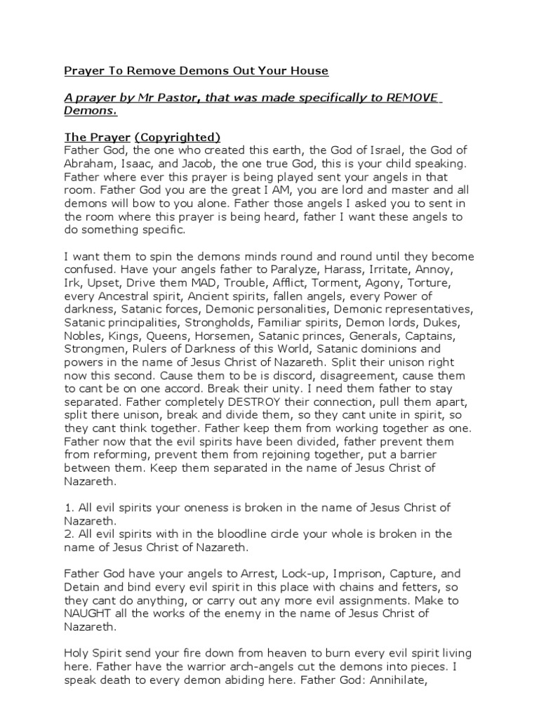 Prayer To Remove Demons Out Your House | PDF | Demons | God The Father