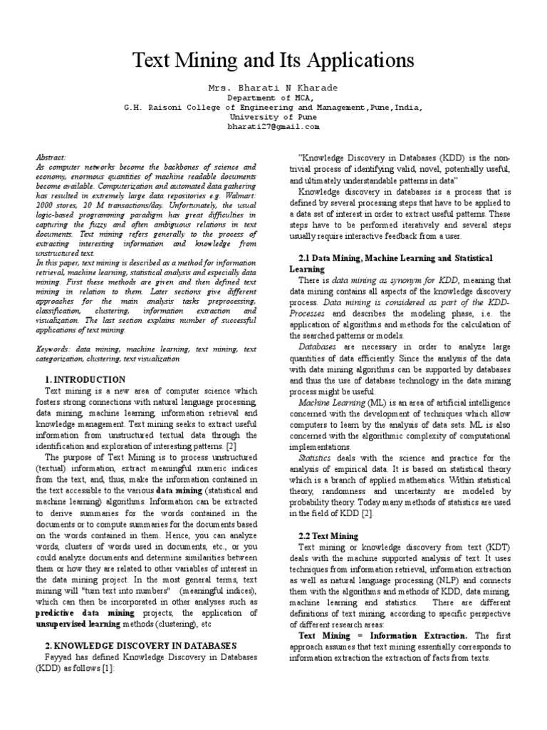 Text Mining and Its Applications | PDF | Data Mining | Machine Learning