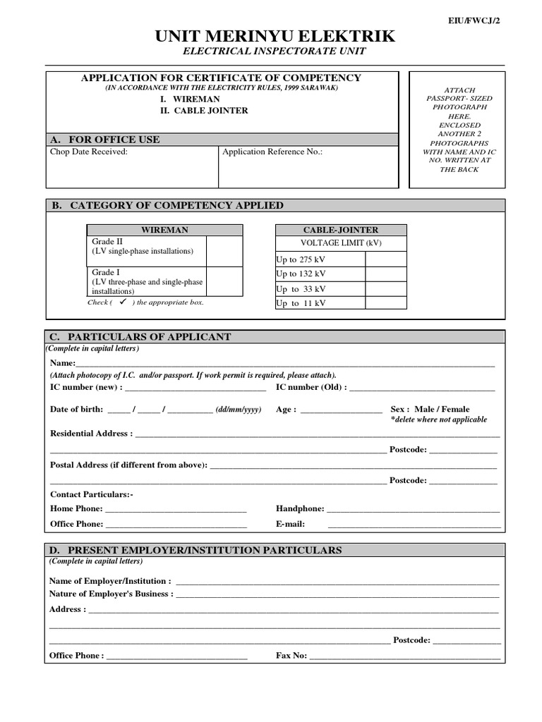 Wireman Competency Certificate Application | PDF | Electromagnetism ...