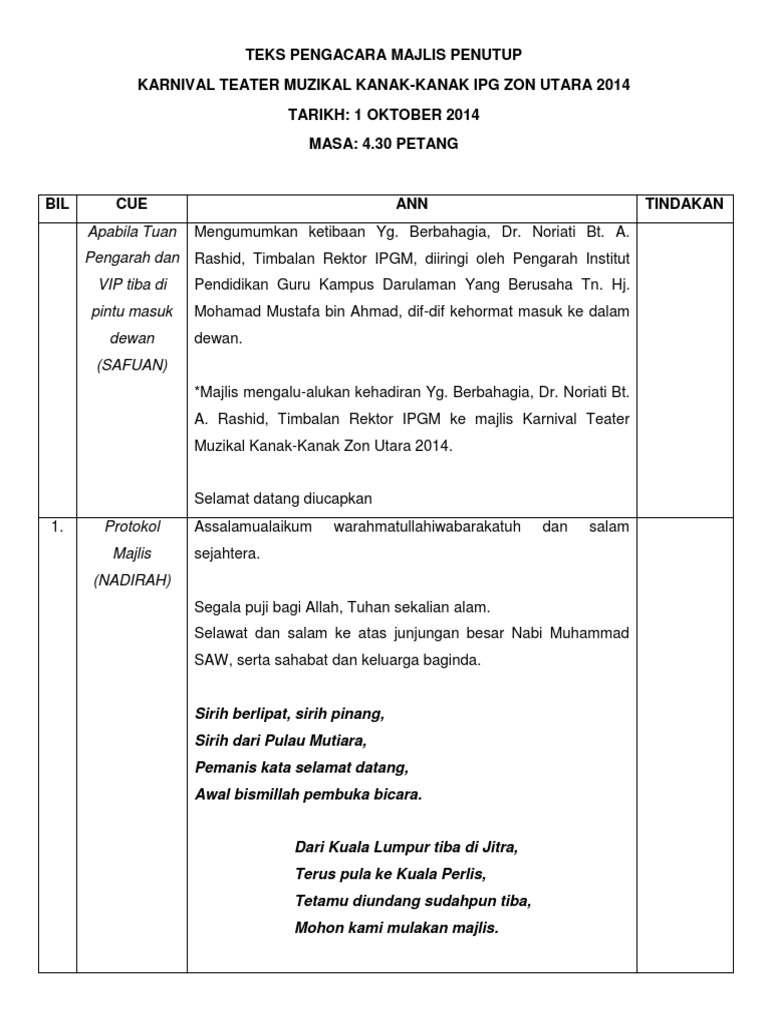 Teks Pengacara Majlis Penutup | PDF