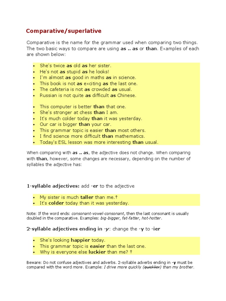 Comparative and Superlative Explanation | PDF | Adjective | Onomastics