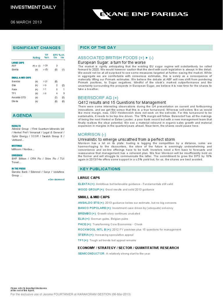 Exane 2 | PDF | Yield (Finance) | Leverage (Finance)