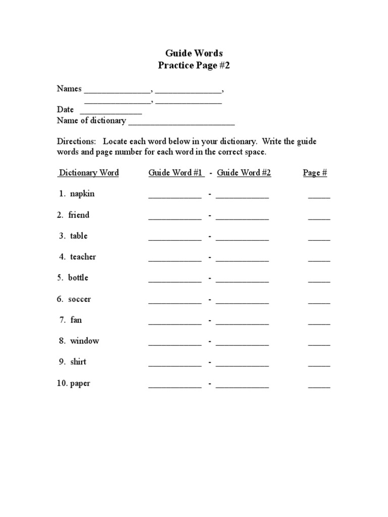 Dictionary Guide Words Practice Sheet | PDF | Career & Growth | Foreign ...