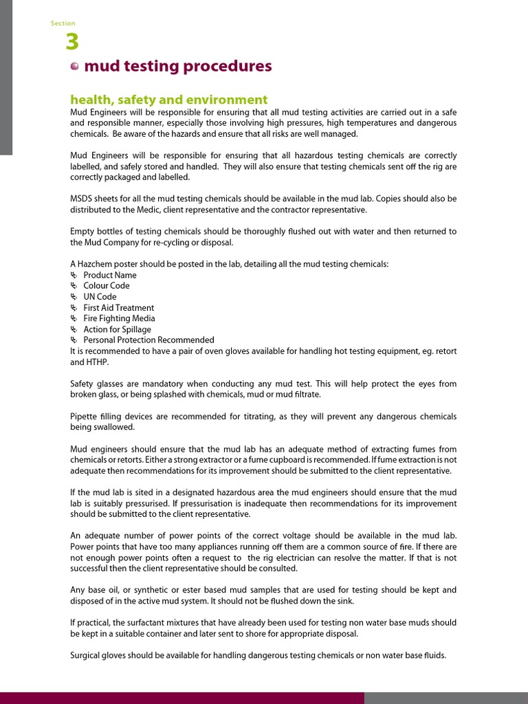Mud Testing Procedures: Health, Safety and Environment | PDF | Safety ...