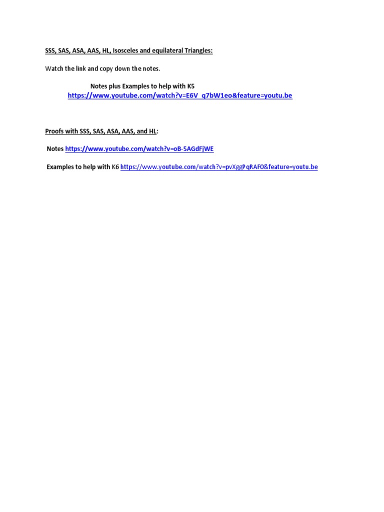 Sas Asa Sss HL and Proofs | PDF