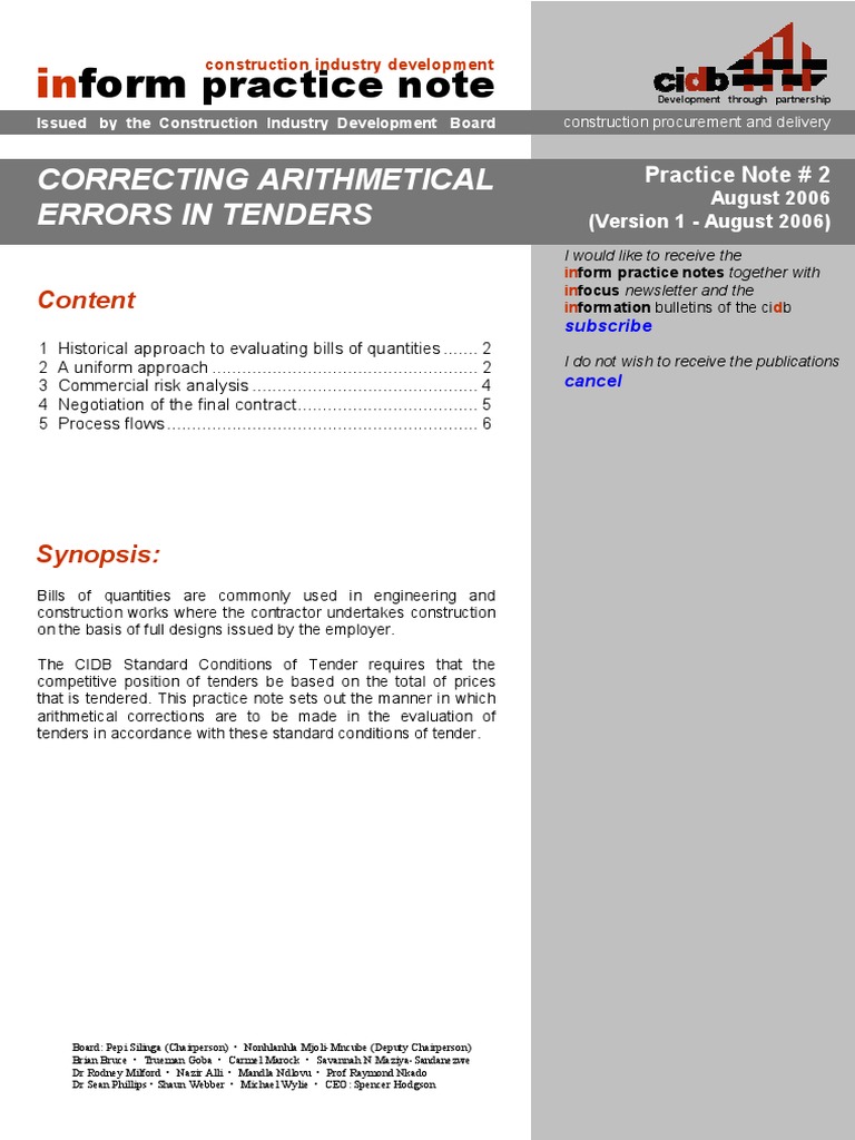 Correcting Arithmetical Errors in Tenders | PDF | Procurement | Risk