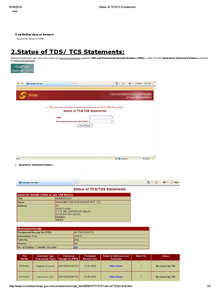 Status of TDS - TCS Statement | PDF | Business | Law