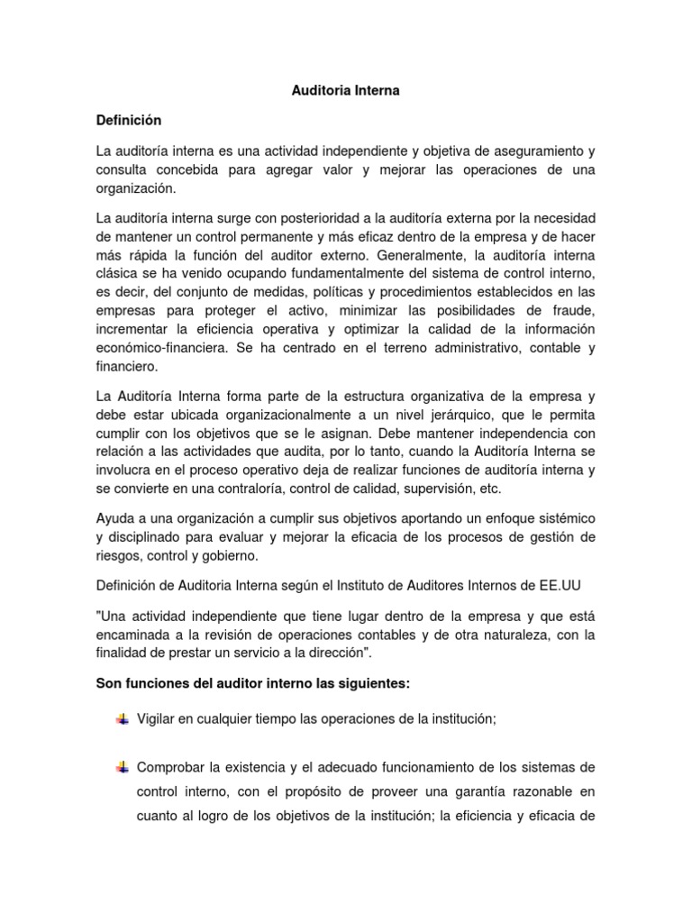 Auditoria Interna Definicion | PDF | Auditoría financiera | Contralor