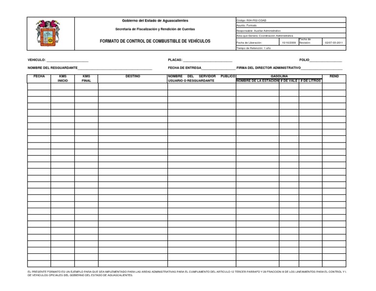 R04-P02-COAD Formato de Control de Combustible de Vehiculos