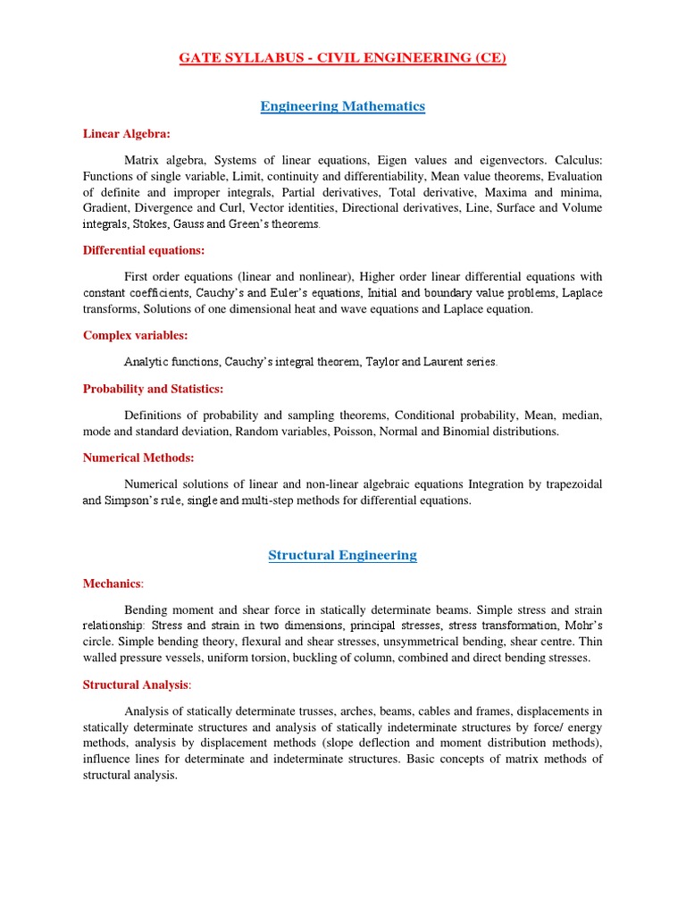 Gate Syllabus - Civil Engineering (Ce) | PDF | Soil Mechanics | Stress ...