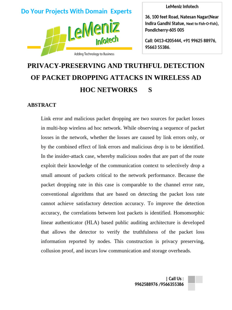 Privacy-Preserving and Truthful Detection of Packet Dropping Attacks in Wireless Ad Hoc Networks ...
