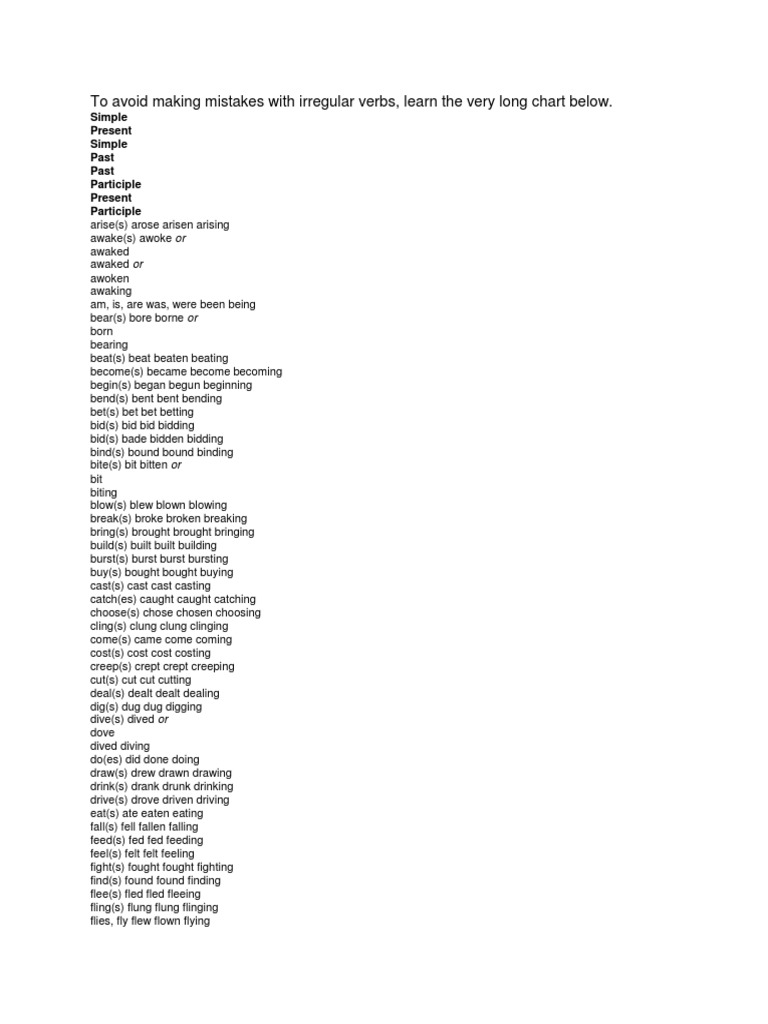 To Avoid Making Mistakes With Irregular Verbs | PDF | Morphology ...