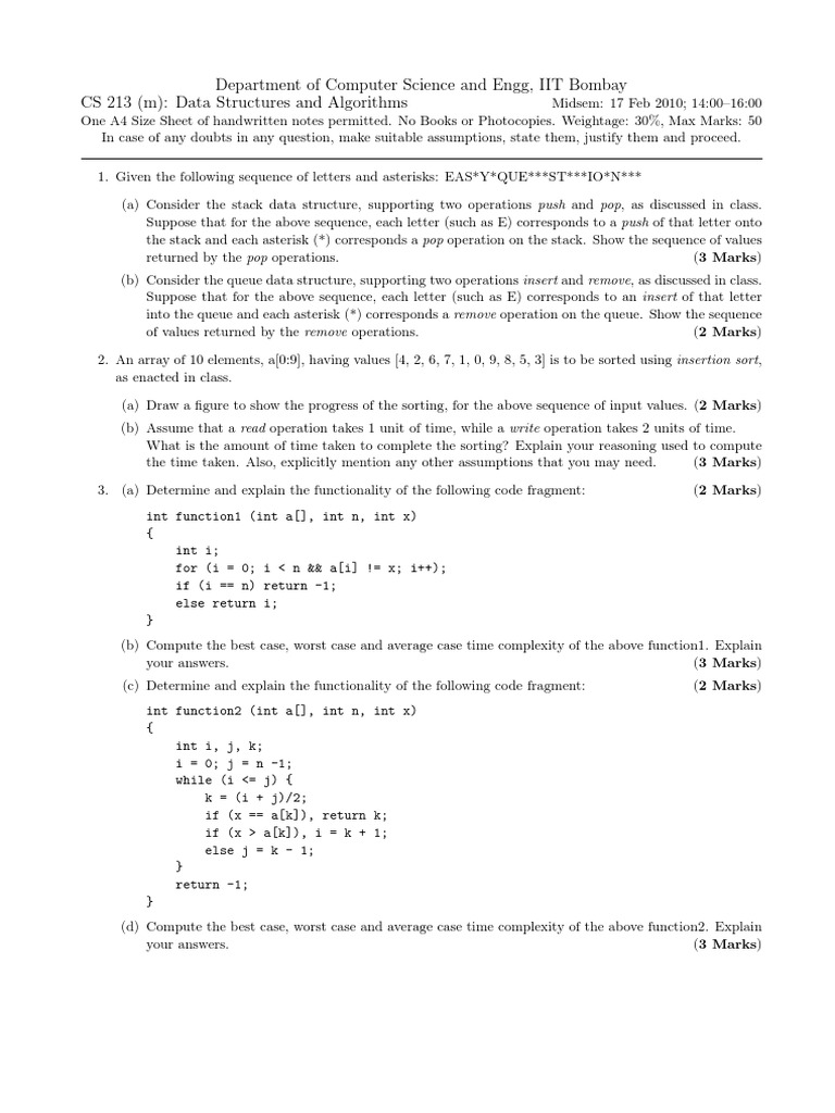 Midsem Questions | PDF | Subroutine | Queue (Abstract Data Type)