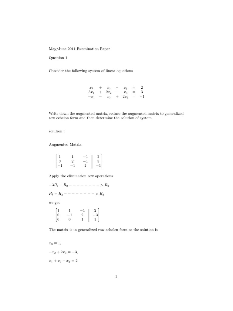 MAT1503 Exam Solutions | PDF | System Of Linear Equations | Plane (Geometry)