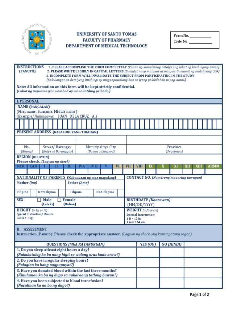 Blood Donation and Health Assessment Form | PDF | Wellness