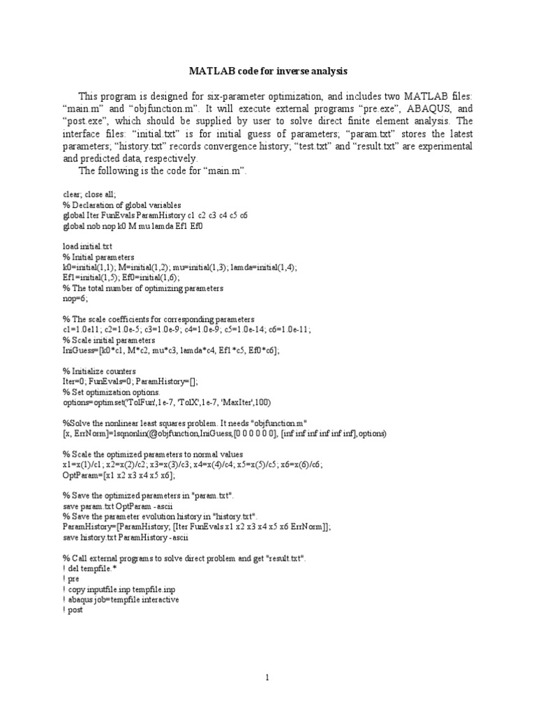 MATLAB Code for Six-Parameter Optimization | PDF | Mathematical ...
