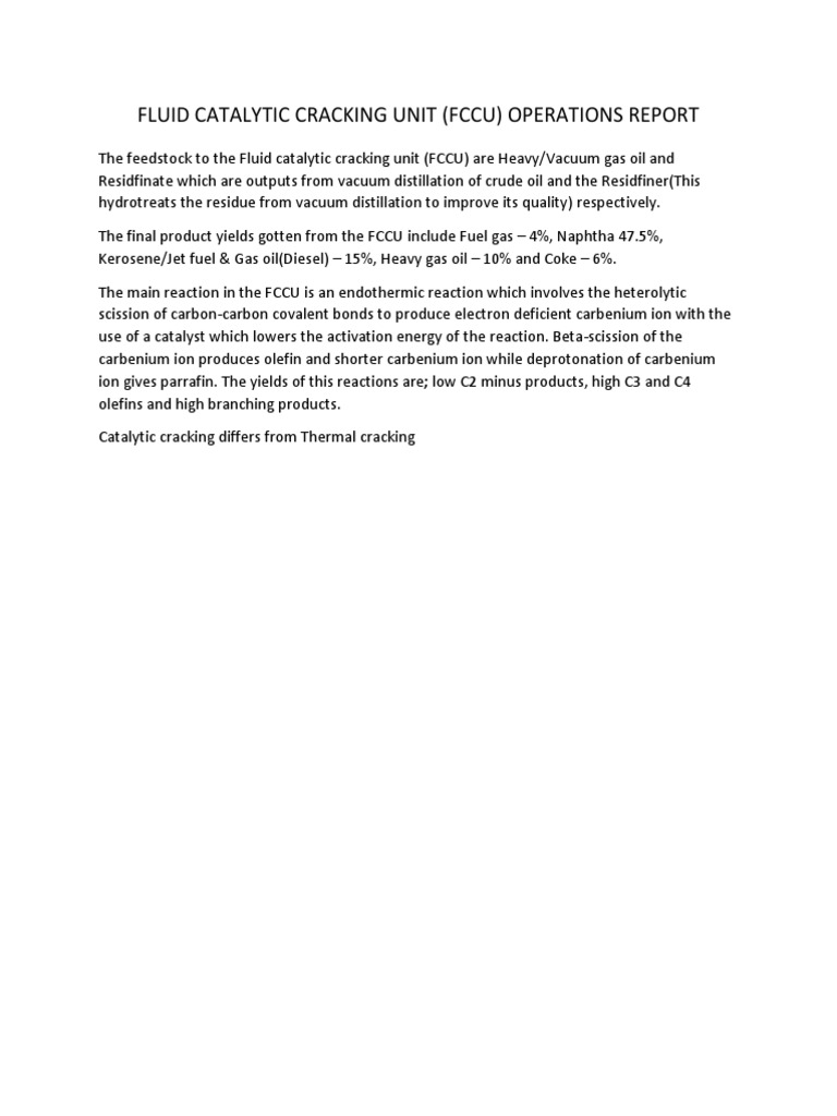FCCU Operations and Product Yields | PDF | Cooking, Food & Wine