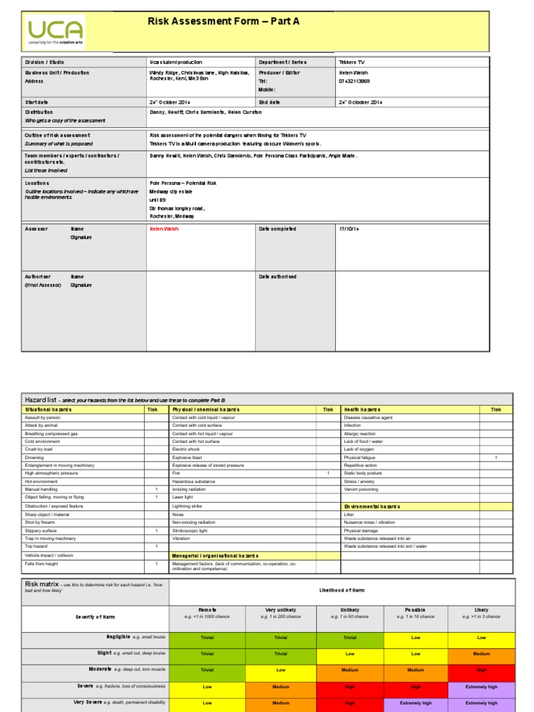 Pole Fitness Risk Assessment | Radiation | Risk