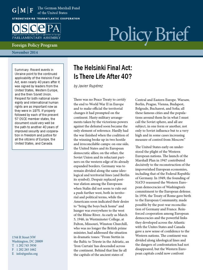 The Helsinki Final Act: Is There Life After 40? | PDF | German Marshall ...