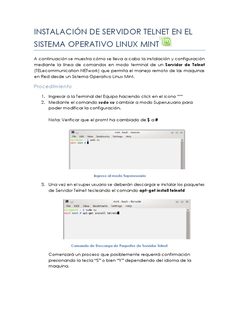 Instalación de Servidor Telnet en El Sistema Operativo Linux Mint | PDF | Sistema operativo ...