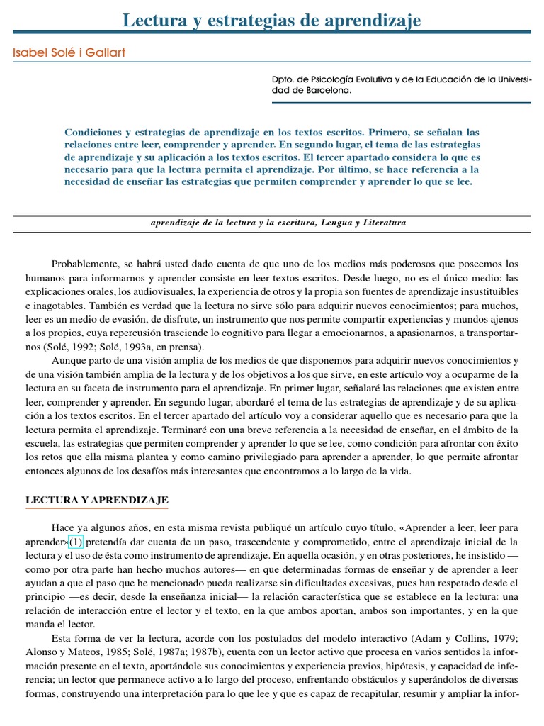 Lectura Estrategias Isabel Sole. | PDF