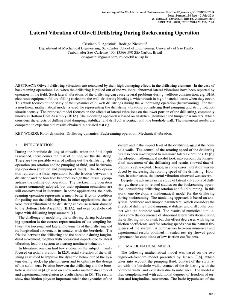 Lateral Vibration of Oilwell Drillstring During Backreaming Operation PDF | PDF | Speed | Friction