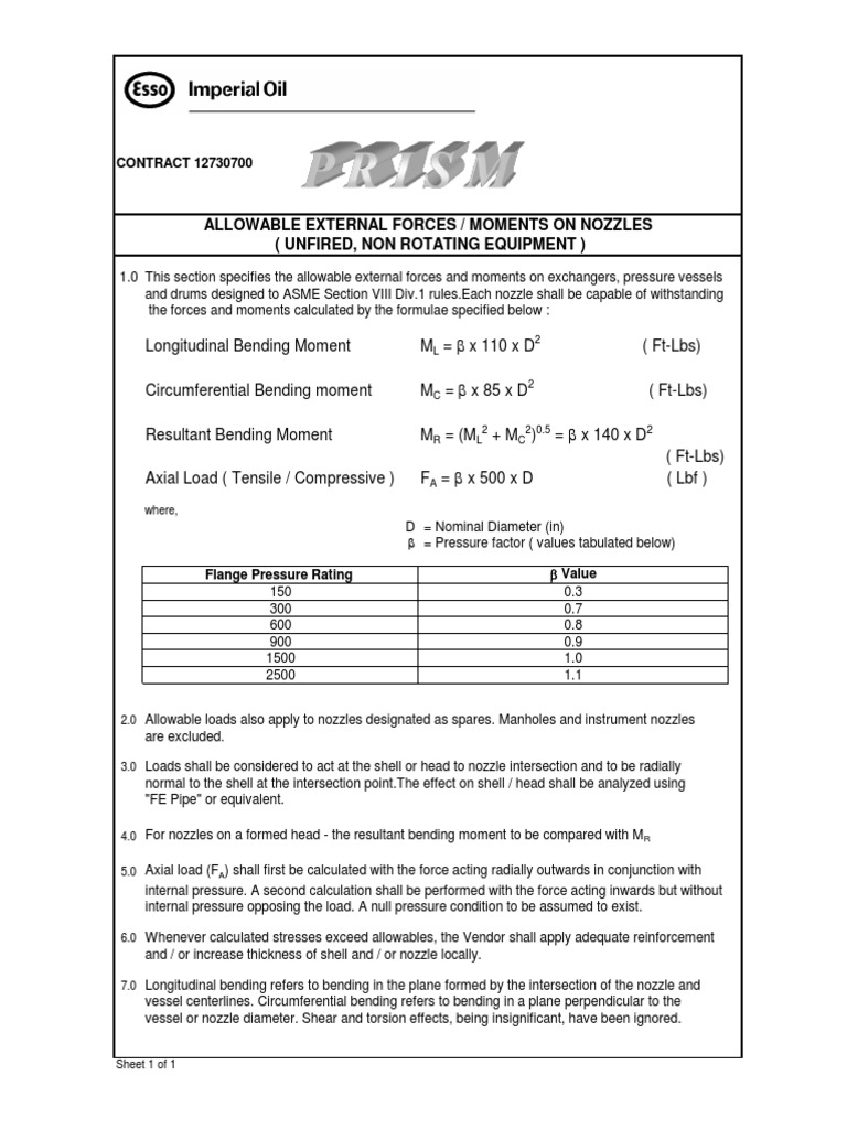 Allowable Nozzle Loads Pressure Vessel | PDF | Bending | Stress (Mechanics)