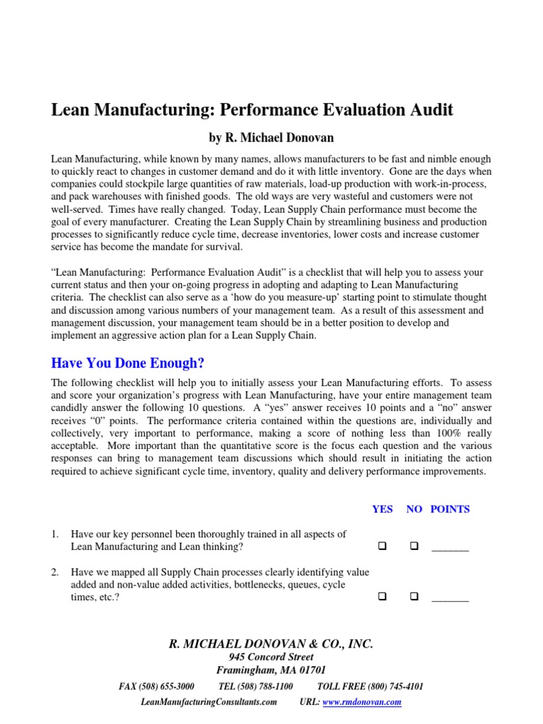 Lean Manufacturing - Check-List PDF | PDF | Lean Manufacturing ...