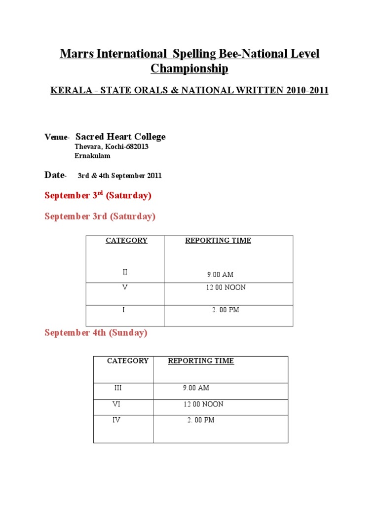 Marrs International Spelling Bee-National Level Championship | PDF ...