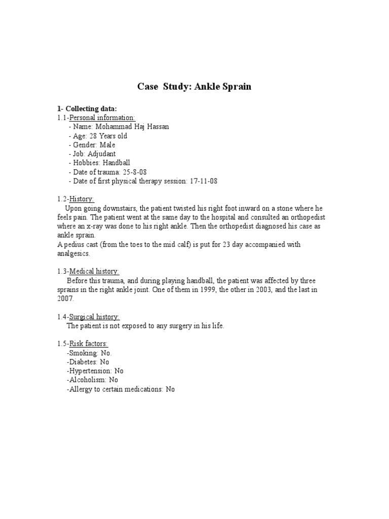 Comprehensive Case Study Analysis of an Ankle Sprain Injury: Assessing ...