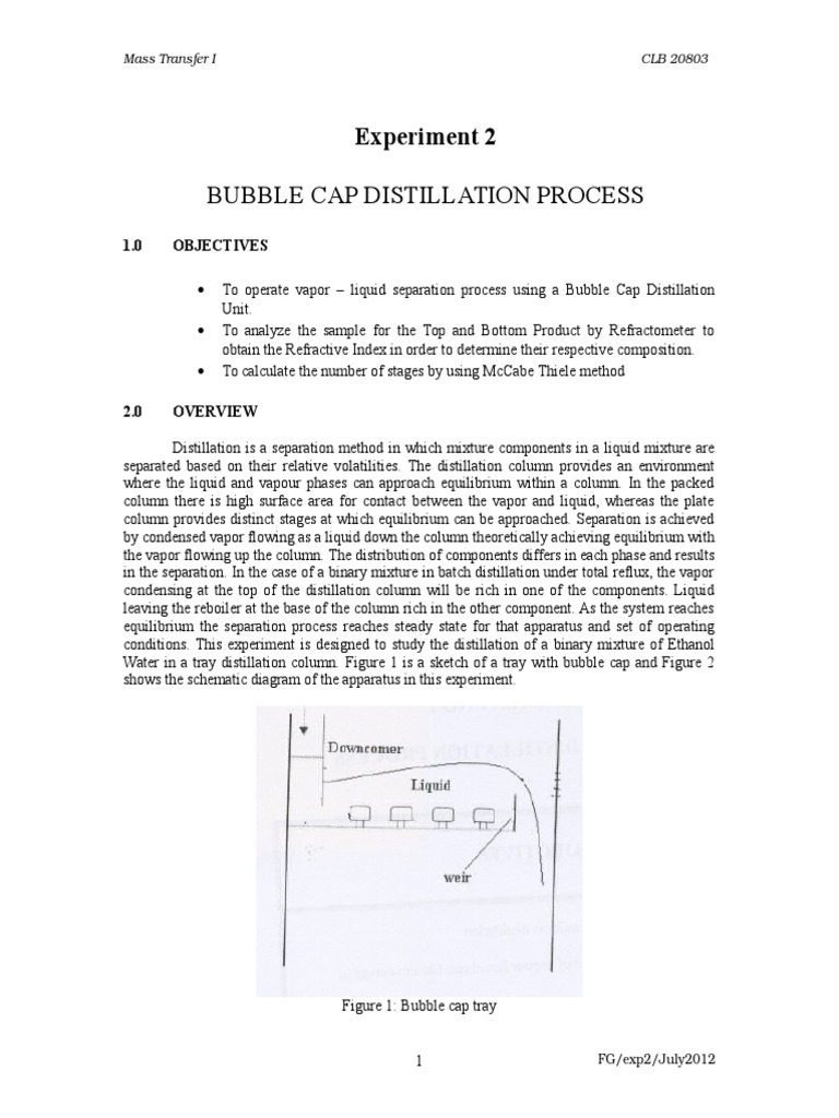 Exp 2 Bubble Cap Distillation | PDF | Distillation | Chemistry