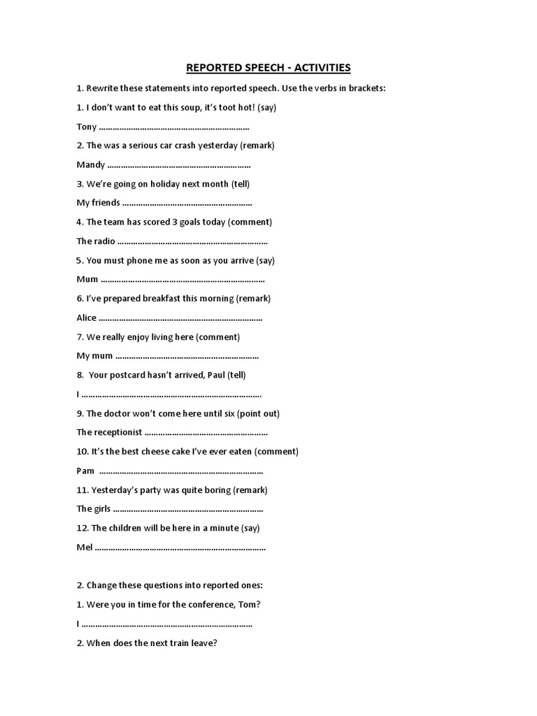 Reported Speech Activities | PDF
