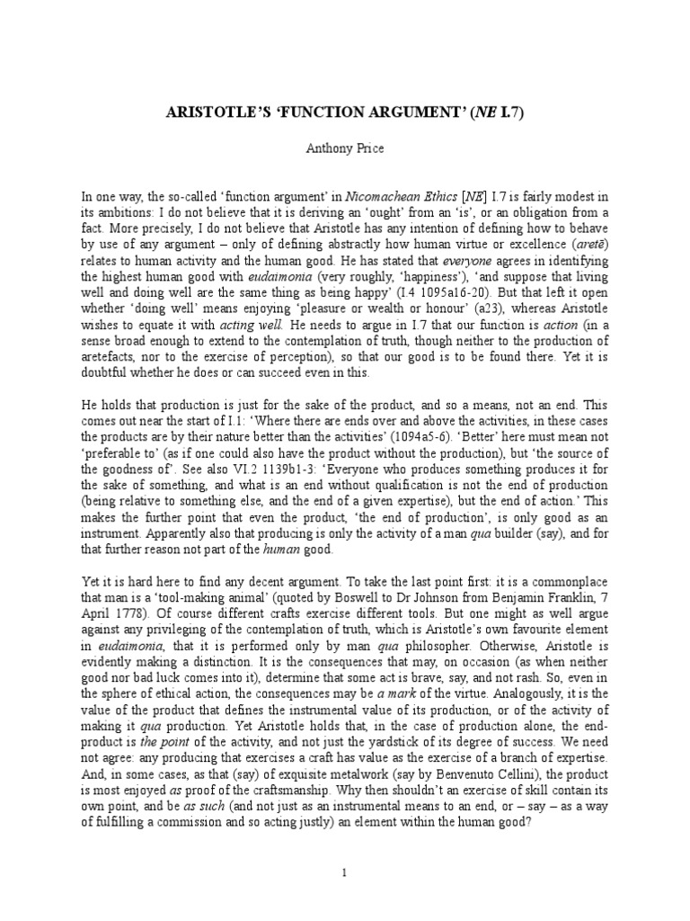 Aristotle Function Argument | Western Philosophy | Metaphysics