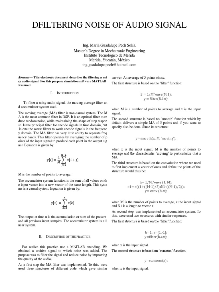 MATLAB Implementation of MA Filter | PDF | Filter (Signal Processing ...