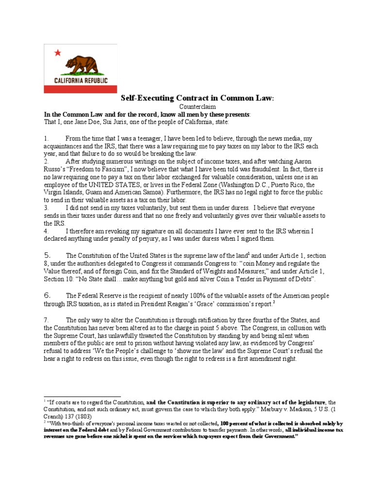 Self-Executing Contract and Tax Rights | PDF | United States ...