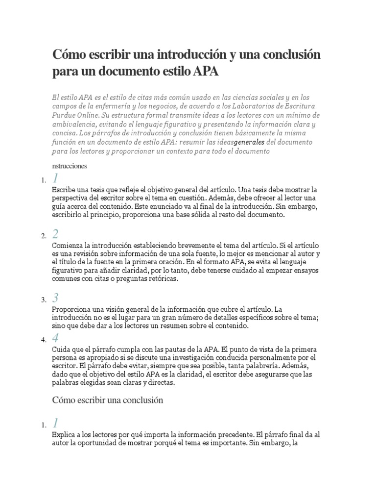Introducción y conclusión en formato APA | PDF | Estilo apa | Información