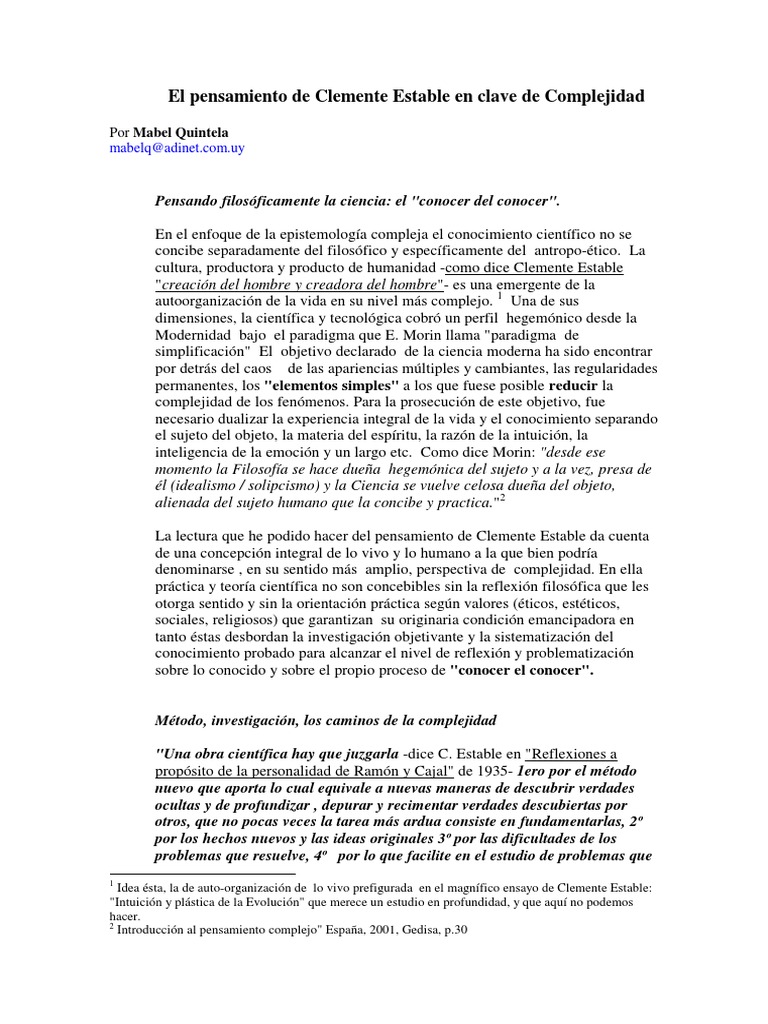 Quintela, Mabel - El Pensamiento de Clemente Estable en Clave de Complejidad (Articulo ...