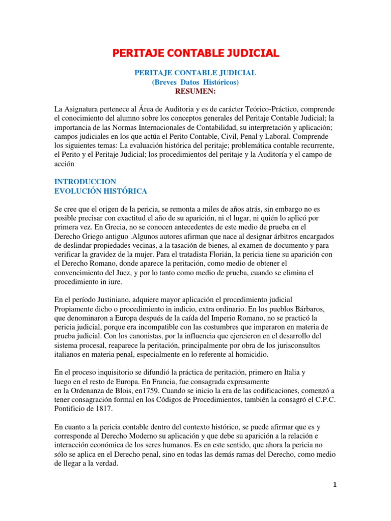 Peritaje Contable Judicial: Conceptos Clave | PDF | Testigo experto ...