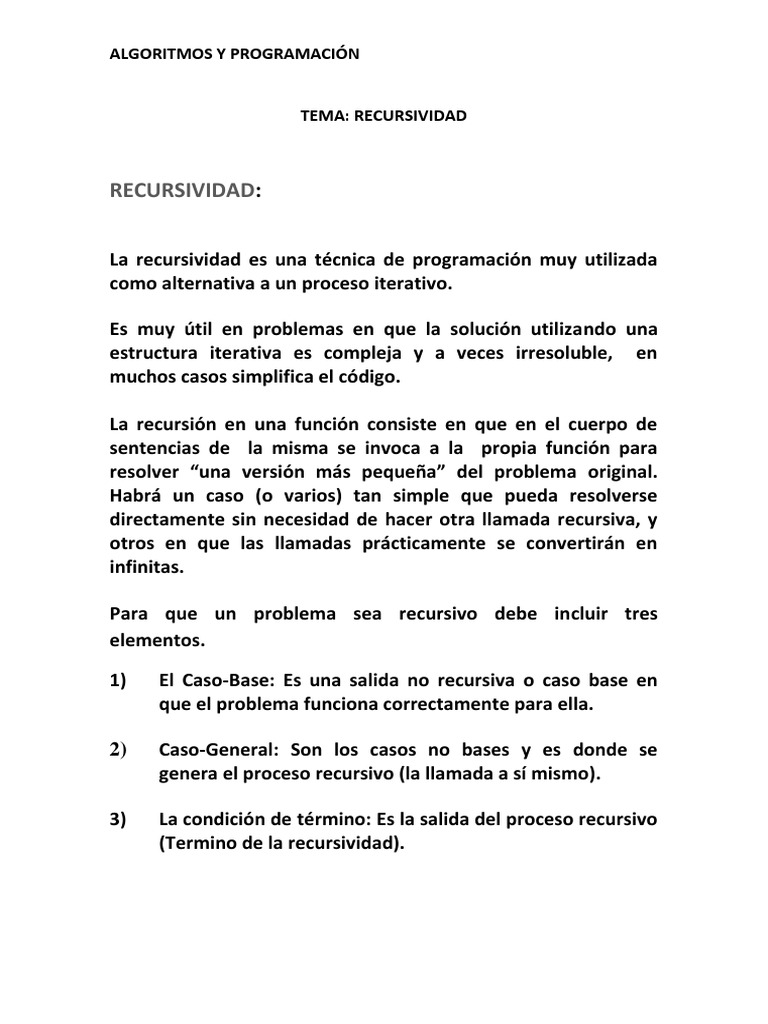 RECURSIVIDAD | PDF | Recursividad | Matemáticas discretas