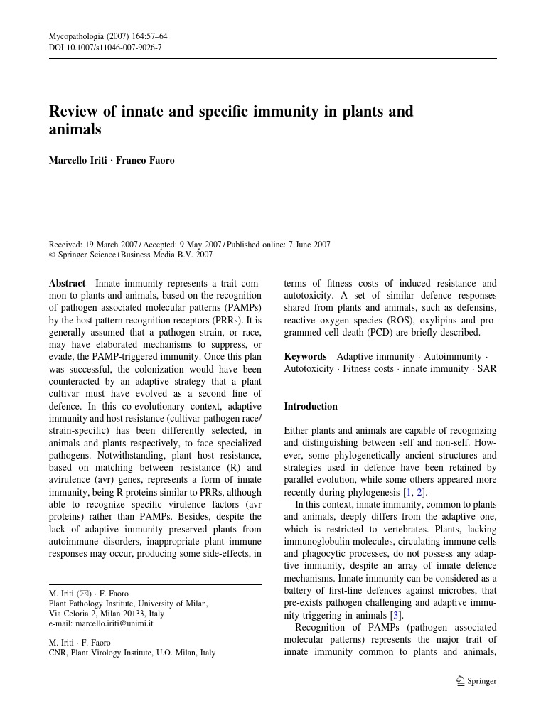 Immunity in Plants and Animal | PDF | Adaptive Immune System | Immune ...