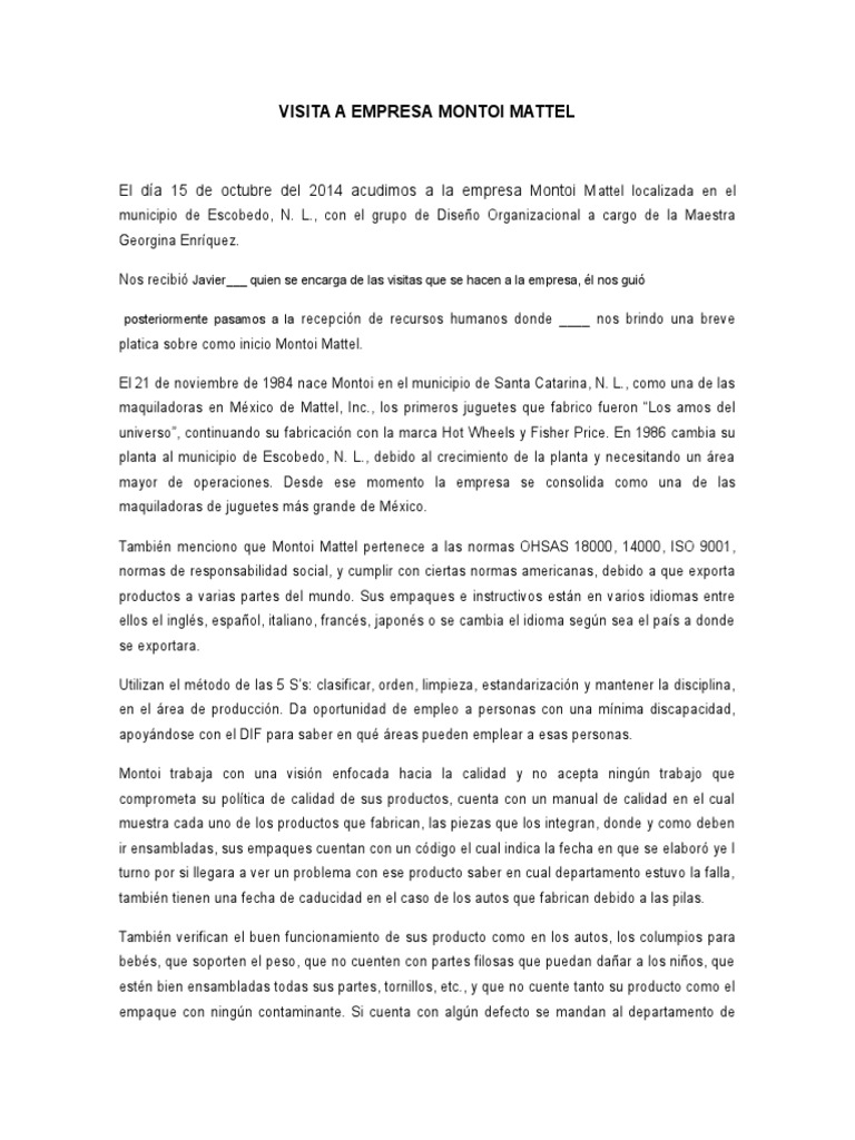 Ensayo Montoi | PDF | Calidad (comercial) | México